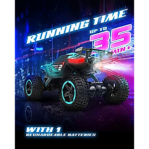 DEERC DE69 Remote Control Truck with Spray and Light, 5 LED Light Modes, Dual Motors Off Road RC Car, 4WD Rock Crawler, Spray Water Mist, 35+ Min Play, Toy Vehicle for Boys Girls and Adults