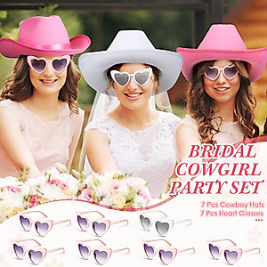 Unittype 14 Pcs Bridal Cowgirl Party Set Heart Glasses Bride Cowboy Hats for Bachelorette Party Bridal Wedding Shower (Pink, White)