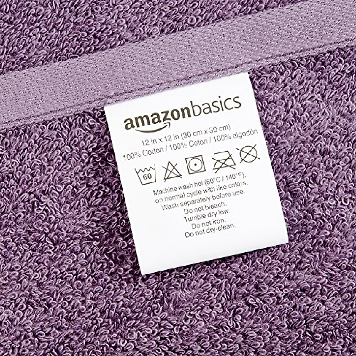 Amazon Basics Fast Drying, Extra Absorbent, Terry Cotton Washcloth, Pack of 24, Petal Pink, Lavender, White, 12" x 12"