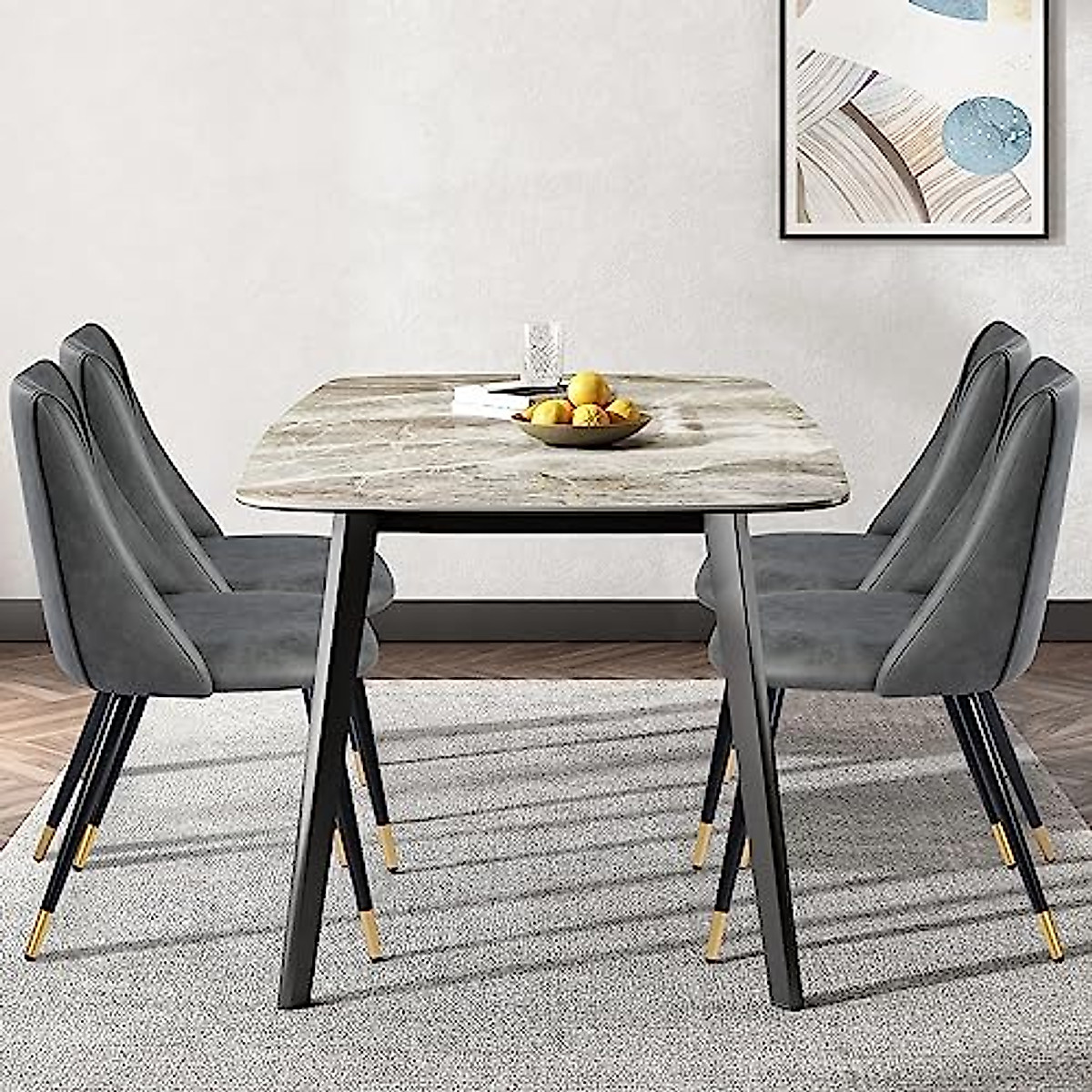 FurnitureR Dining Chairs Set of 2 Modern Upholstered Accent Chairs with Soft Seat/Metal Legs Kitchen Side Chairs for Kitchen Dining Room Waiting Reception Room, Faux Leather, Charcoal
