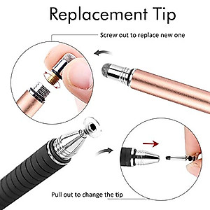 Mixoo 2-in-1 Precision Disc & Fiber Stylus with Replaceable Tips for Capacitive Touch Screen Devices (Black/Rose Gold)