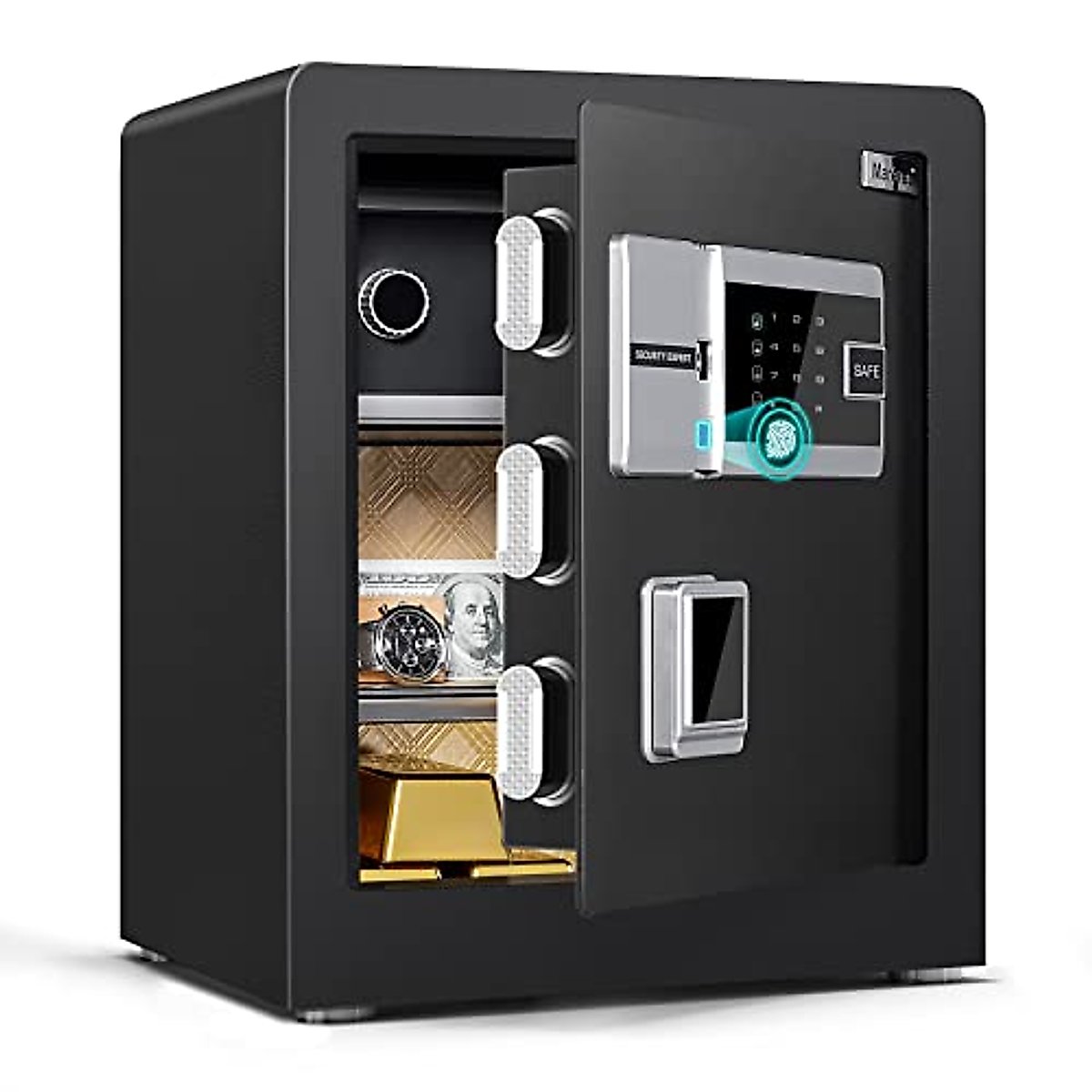 Marcree Biometric Fingerprint Safe Box, 2.0 CUFT Fingerprint Security Safe Box with Combination Lock and Voice Prompt and Dual Warning and Private Inner Cabinet for Money Documents Valuables