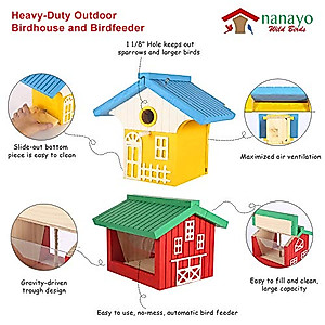 nanayo Wild Birds DIY Bird House Kit for Kids to Build - Birdhouse and Bird Feeder Wood Building Kits with Hanging Chain and Rope, Mallet, Paints and Brushes, Sandpaper, Glue and Bird Discovery Guide
