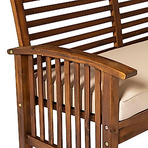 Walker Edison Rendezvous Modern Solid Acacia Wood Patio Loveseat with Cushions, 47 Inch, Dark Brown