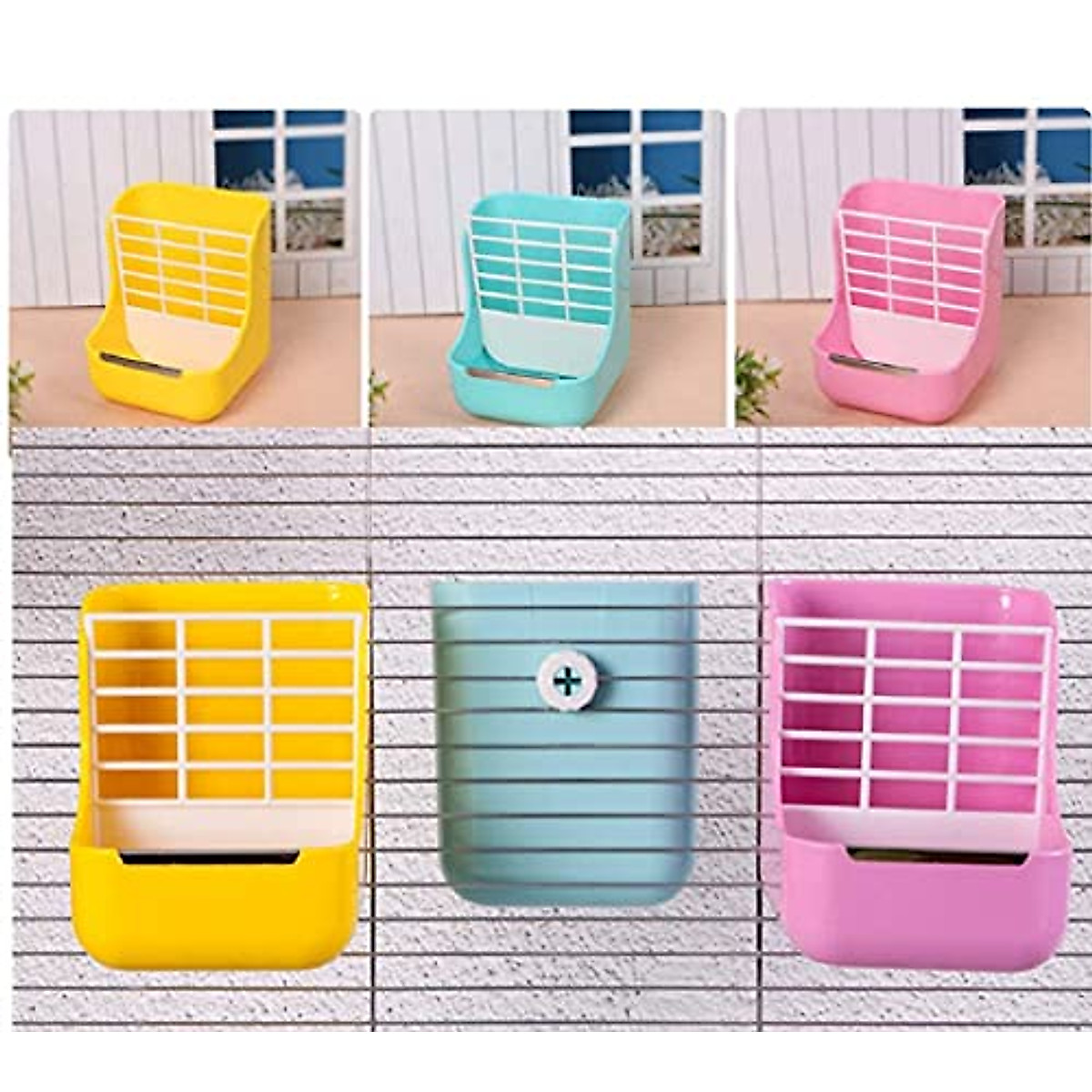 2 in 1 Food Hay Feeder for Guinea Pig, Rabbit, Indoor Hay Feeder for Guinea Piggies, Bunnies, Chinchilla, Feeder Bowls for Grass and Food, Pink