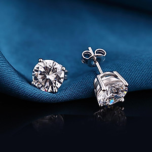 Earrings Stud for Women Sterling Silver Stud Earrings Men Fake Diamond Earrings Women Cubic Zirconia Earrings Studs 6mm CZ Earrings Sterling Silver Diamond Studs White Gold Stud Earrings