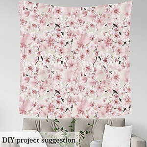 Cherry Blossom Upholstery Fabric, Japanese Flower Fabric by The Yard, Pink Floral Branch Decorative Fabric, Romantic Plant Petals Waterproof Outdoor Fabric, Upholstery and Home Accents, 1 Yard