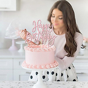 1 PCS Happy Birthday Cake Topper Glitter Happy Birthday Cake Pick for Celebrating Happy Birthday Anniversary Theme Party Cake Decorations Supplies Light Pink