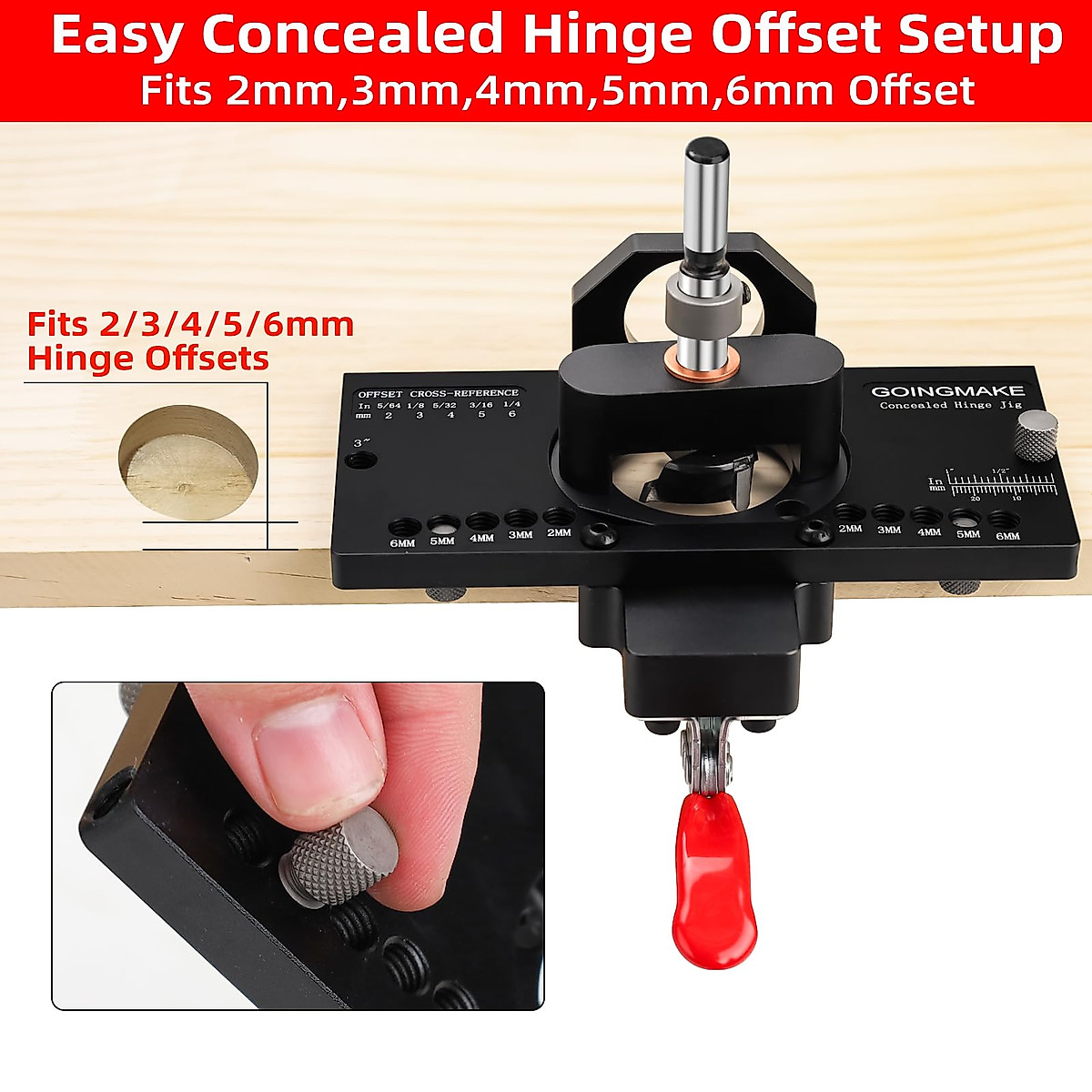 GOINGMAKE Metal Concealed Hinge Jig with Quick Clamp and Dust Vacuum Adapter Concealed Door Hinge Jig 35mm Cabinet Hinge Jig Hinge Hole Drilling Jig for Woodworking Door Cabinet Hinges Mounting Tool