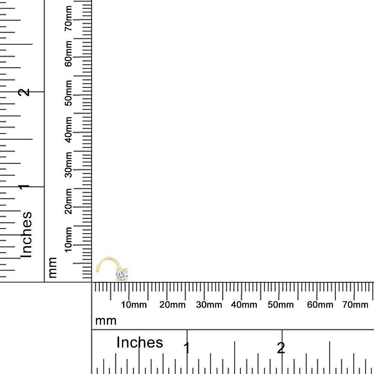 THE JEWEL ZONE 14K Solid Yellow Gold 22G Nose Stud Ring Jewelry Cubic Zirconia 1/1.5/2/2.5/3 MM