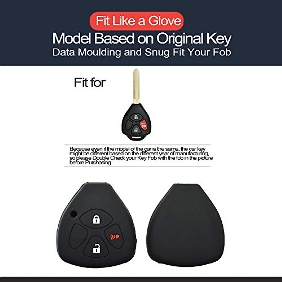 2pcs Compatible with Toyota Remote Head 3 Buttons GQ4-29T Black Silicone FOB Key Case Cover Protector Keyless Remote Holder for 2006-2018 Toyota 4Runner Corolla Matrix RAV4 Venza Yaris, Scion iQ tC xB