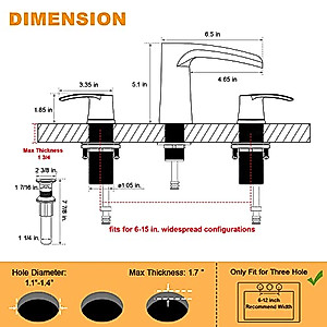 Brushed Nickel Waterfall Bathroom Faucets - 2 Handles Bathroom Sink Faucet for 3 Holes Sink, Brushed Nickel Widespread Bathroom Faucet with Pop Up Sink Drain Stopper