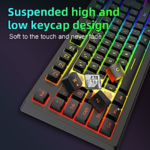 Septpenta Mechanical Gaming Keyboard, RGB 87 Keys Ultra Slim LED Backlit Wired Keyboard, Dual Color Injection Keycaps, Ergonomic Keyboard, Compatible with Win7, Android, OS, Etc