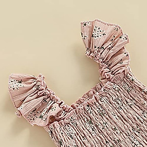 Toddler Girl Jumpsuit Romper Flower Pleated Overalls Pants Baby Girl Summer Clothes (3-4 T, Pink)