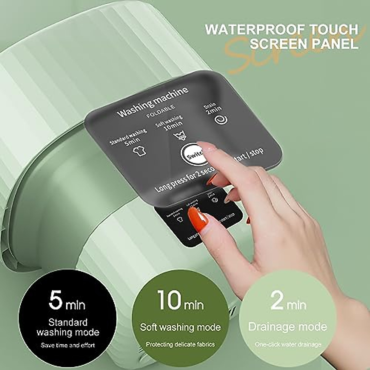 Yanpoake Foldable Portable Washing Machine and Spin Dryer 9L Compact Mini Washer for Baby Clothes Underwear Laundry Apartment RV Travel Camping, Green