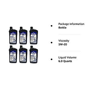 Mopar MaxPro 5W20 SAE Motor Oil for Jeep Dodge Chrysler Ram Case of 6 Quarts
