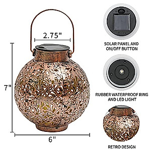 DUSVALLY Solar Lantern Hanging Waterproof Solar Lights for Patio, Backyard & Tree, 2 Pack Garden Decoration Lantern Light with Hollow-Out Retro Design, 7"H, Bronze