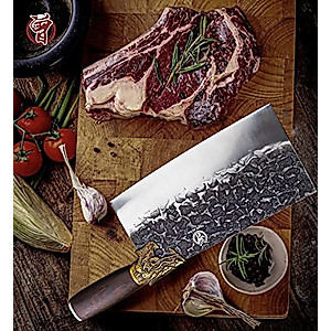 ZENG JIA DAO Meat Cleaver Knife - Forged Meat Cleaver 7.7 inch - Kitchen Chef Cleaver - Traditional Chinese Longquan Knife - High Carbon Steel - for Home Kitchen 2023 Gift