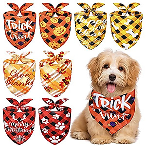 4 Pack Halloween/Thanksgiving/Christmas/New Year Dog Bandanas - Triangle Reversible Pet Scarf for Dogs, Adjustable Holiday Dog Bandanas for Small Medium Large Dogs Pets