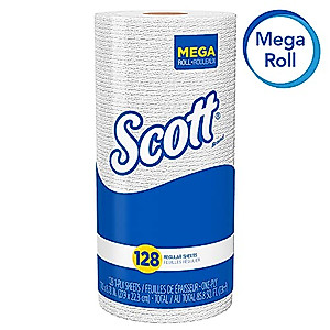 Scott Kitchen Paper Towels (41482) with Fast-Drying Absorbency Pockets, Perforated Standard Paper Towel Rolls, 128 Sheets/Roll, 20 Rolls/Case