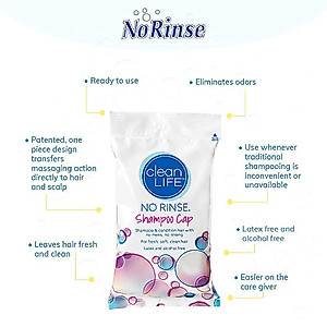 No-Rinse Shampoo Cap by Cleanlife Products (Pack of 30), Shampoo and Condition Hair with no Water or Rinsing - Microwaveable, Rinse-Free, Latex-Free and Alcohol-Free