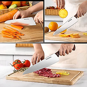 FXFSTEEL Chef Knife, 9 inch Kitchen Knife Stainless Steel with Red Solid Wood Handle Professional Sharp Cleaver Knife for Cutting Vegetable Meat Cooking Knife Accessories