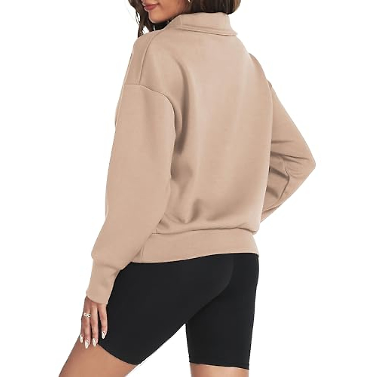 THANTH Half Zip Sweatshirt for Women Baggy Quarter Zip Pullover Hoodies Fall Outfits Cute Y2k Long Sleeve Sweatshirts Apricot M