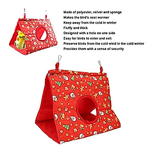 Pssopp Bird Snuggle Hut, Bird Hanging Hammock Tent Toy Bird Cave Hanging Tent Birds Hideaway Sleeping Bed Fuzzy for Resting Hiding Playing Red Christmas