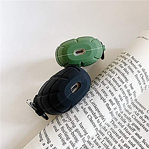 UR Sunshine Case Compatible with AirPods 1/2, Cool Military Funs Grenade Shape Cover Case, Soft Silicone Gel Stylish Bomb Charging Earphone Case for AirPods 1/2 +Hook-Black