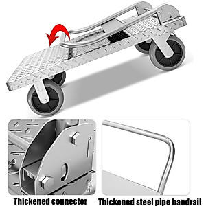 Platform Truck Folding Push Cart Steel Platform Truck with 360 Degree Swivel Wheels Flatbed Cart Load 800kg Flat Handtruck Moving Dolly Cart Reliable