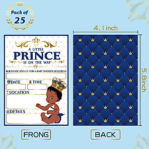 Haooryx Royal Prince Baby Shower Invitations with Book Request Diaper and Raffle Cards for African American Little Prince Baby Boy Birthday It’s a Boy Party Supplies- 25 Fill-in Invites with Envelopes