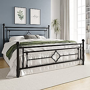HOOMIC 14 Inch King Size Metal Platform Bed Frame with Vintage Headboard and Footboard/Mattress Foundation for Storage/No Box Spring Needed/Easy Assembly/Black