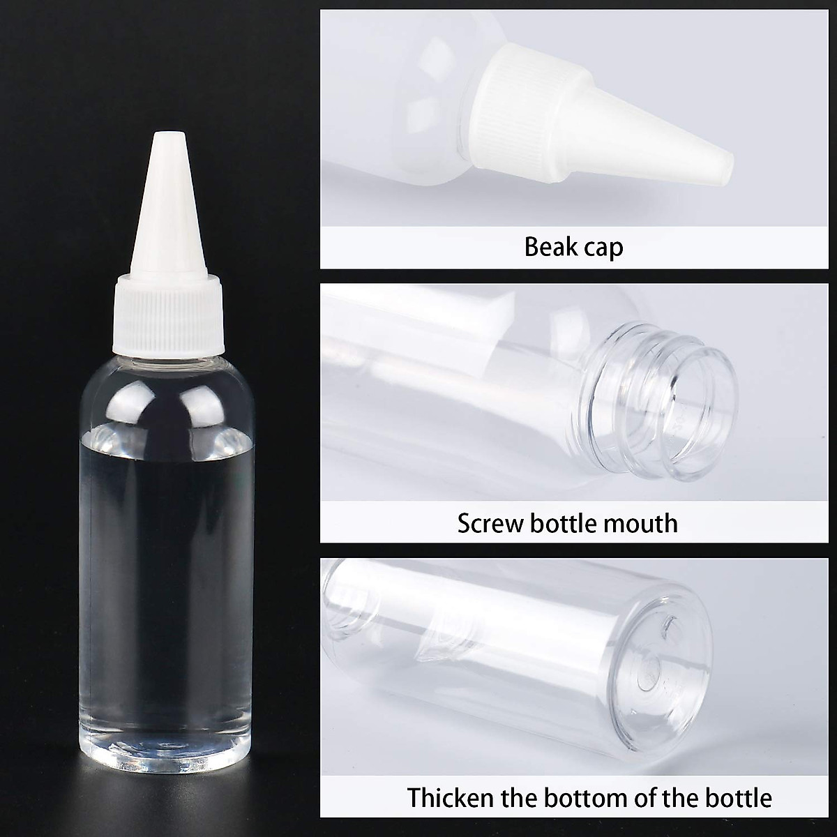 TRENDBOX 2oz Clear Plastic Bottles Applicator with Twist Top Cap BPA-Free For Hair Oils and Liquids 6 Pack with 6pcs Labels