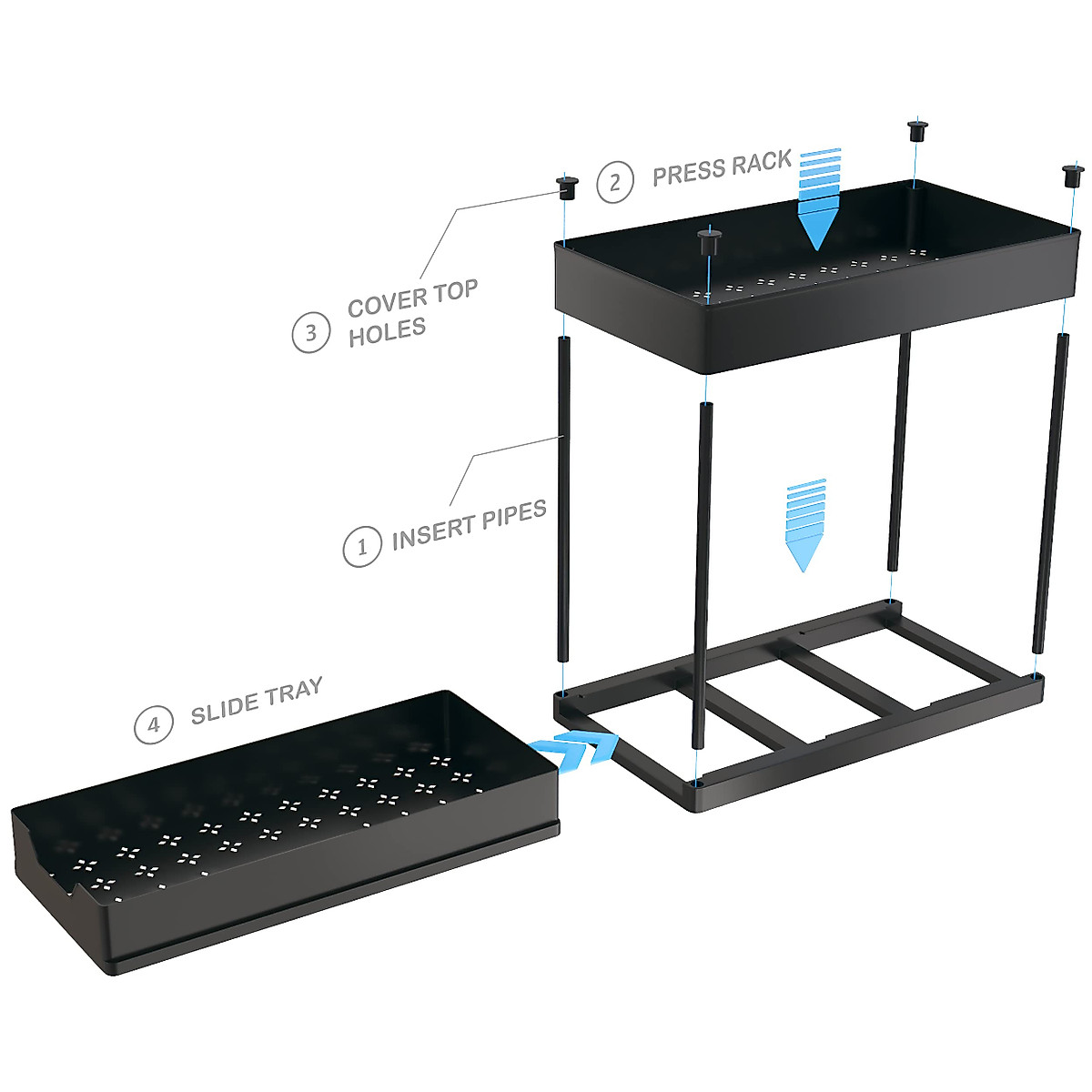 SLAH Pack of 2 Under Sink Organizers and Storage for Bathroom - 2 Tier Undersink Storage with Sliding Drawer and Hanging Hooks - Multi-purpose Organization for Kitchen Sink Organizer Under Cabinet