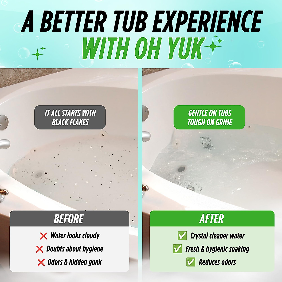Oh Yuk Jetted Tub Cleaner for Jet Tubs, Bathtubs, Whirlpools, The Most Effective Jetted Tub Cleaner, Septic Safe, 4 Cleanings per Bottle - 16 Ounces