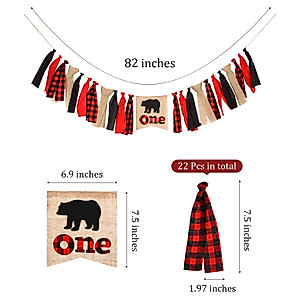 Boao Lumberjack First Birthday Party Decorations Lumberjack Buffalo Plaid 1st Highchair Banner Camping Wild Bear Birthday Party High Chair Banner for Baby Boy Girl Photo Props Backdrop Decors