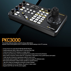 AVMATRIX PKC3000 PTZ Camera Controller IP Serial PTZ Keyboard with 4D Joystick IP, RS422 RS485 RS232 Interface LCD Screen PoE Supported for Church Conference Live Streaming