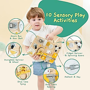 Jumble Dream Montessori Busy Board for Toddlers Wooden Montessori Toys and Sensory Toys Autism Sensory Products & ADHD Sensory Board for Education & Learning - Kids Toys for Age 1 2 3 4 Years