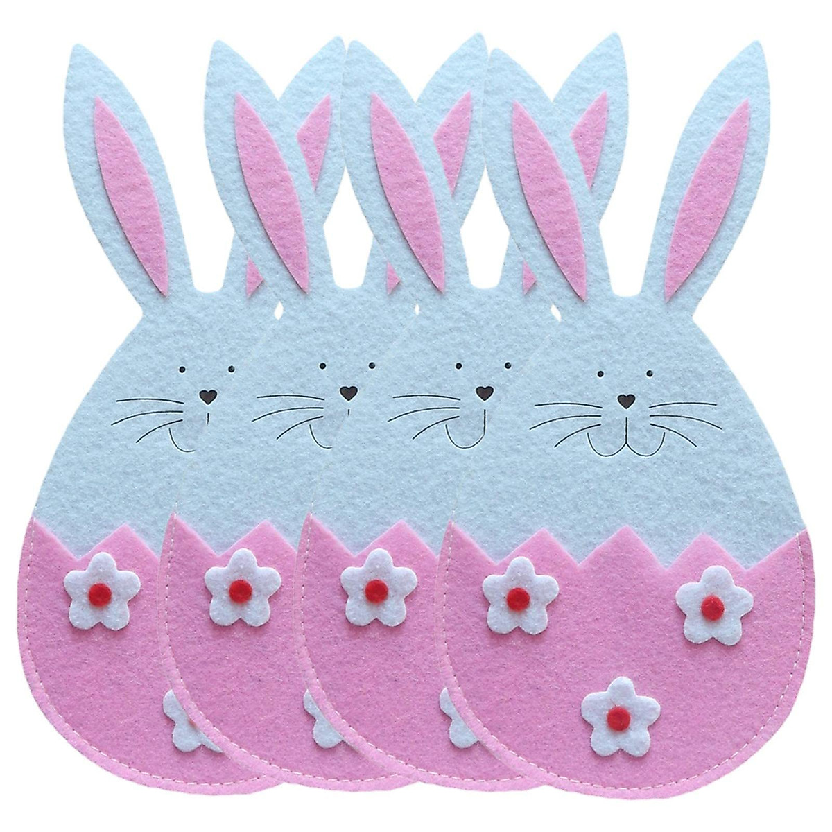 Easter Silverware Bags - Easter Bunny Felt Kitchen Utensil Holder - 4pcs/Set Kitchen Utensil and Flatware Organizers Supplies Easter Cutlery Holders for Party Dinner