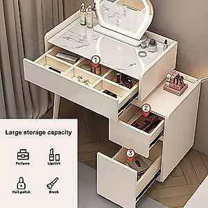 Attega Cute Vanity Desk Set, Makeup Vanity Table with Side Cabinet and Petal Chair, Dressing Table Set for Small Bedroom (White, 19 Inch)