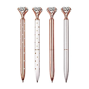 4 PCS Diamond Pen With Big Crystal Bling Metal Ballpoint Pen, Office Supplies And School, Rose Gold/White Rose Polka Dot/Silver/Rose Gold With White Polka Dots, Includes 4 Pen Refills