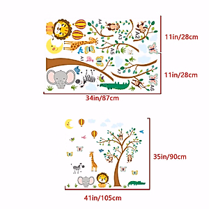 AnFigure Forest Animal Wall Stickers Giraffe Elephant Lion Wall Decals Monkey Tree Wall Stickers for Kids Girls Boy Baby Room Nursery Playroom Daycare Bedroom Kindergarten Wall Decor