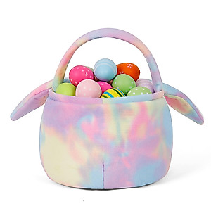 Easter Bunny Baskets for Kids, Egg Hunt Bags Plush Rabbit Bucket with Foldable Ears Easter Gifts for boys and girls