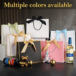 MOXARYSU Gift Bags With Handles: 11.8x4x10 Inch 3pcs Medium Large With Bow Ribbon For Wedding Thanks Bridesmaid Birthday Party (White-Light Blue