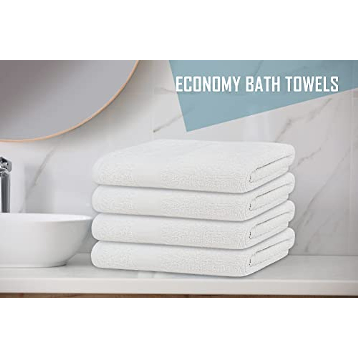 TOALLA (Pack of 12 White Bath Towels Bulk 20x40 Inches -100% Cotton Economy Cheap Bath Towels for Commercial Uses, Gym, Salon, Spa & Hair -Lightweight Bath Towels Quick Drying -Bath Towels Sets Bulk