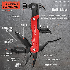 VEITORLD Gifts for Men Women, Anniversary Birthday Gifts Ideas for Dad Grandpa Him Husband, All in One Tools Hammer Multitool, Camping Accessories Survival Gear, Unique Fishing Hunting Tools Gifts