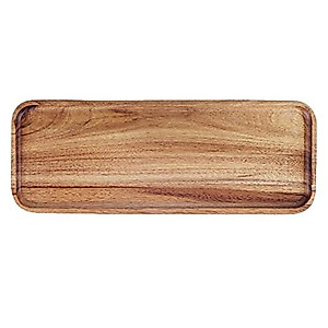 GEEKLLS Breakfast Tray Acacia Wood Serving Tray Square Rectangle Breakfast Sushi Snack Handle with Easy Cake Plate Bread Dessert Grooved Carry