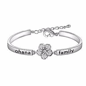 ENSIANTH Ohana Jewelry Ohana Means Family Hibiscus Charm Bracelet Hawaiian Family Jewelry (Bracelet Silver)
