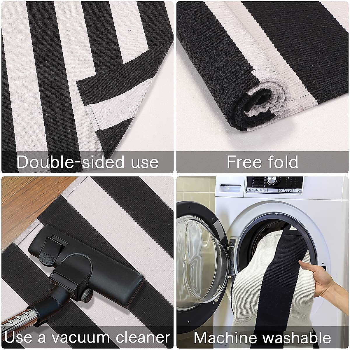 Black Stripe Outdoor Runner Rug Cotton Woven Floor Throw Carpet Mat Washable Front Door Entryway Doormat for Layered Door Mats Porch Farmhouse Entryway-35.4" x59