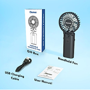 Clemas Handheld Rechargeable Fan - Long Life 10400mAh Battery Pack for Phone, Black, 3-in-1 Cordless, USB-C Charged, Foldable, Perfume Diffuse, Ideal for Lady Makeup, Travel & Outdoors, Lollipop